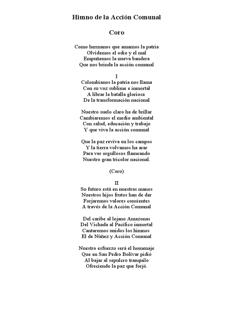 Letra Himno de La Acción Comunal | PDF | Religión y espiritualidad