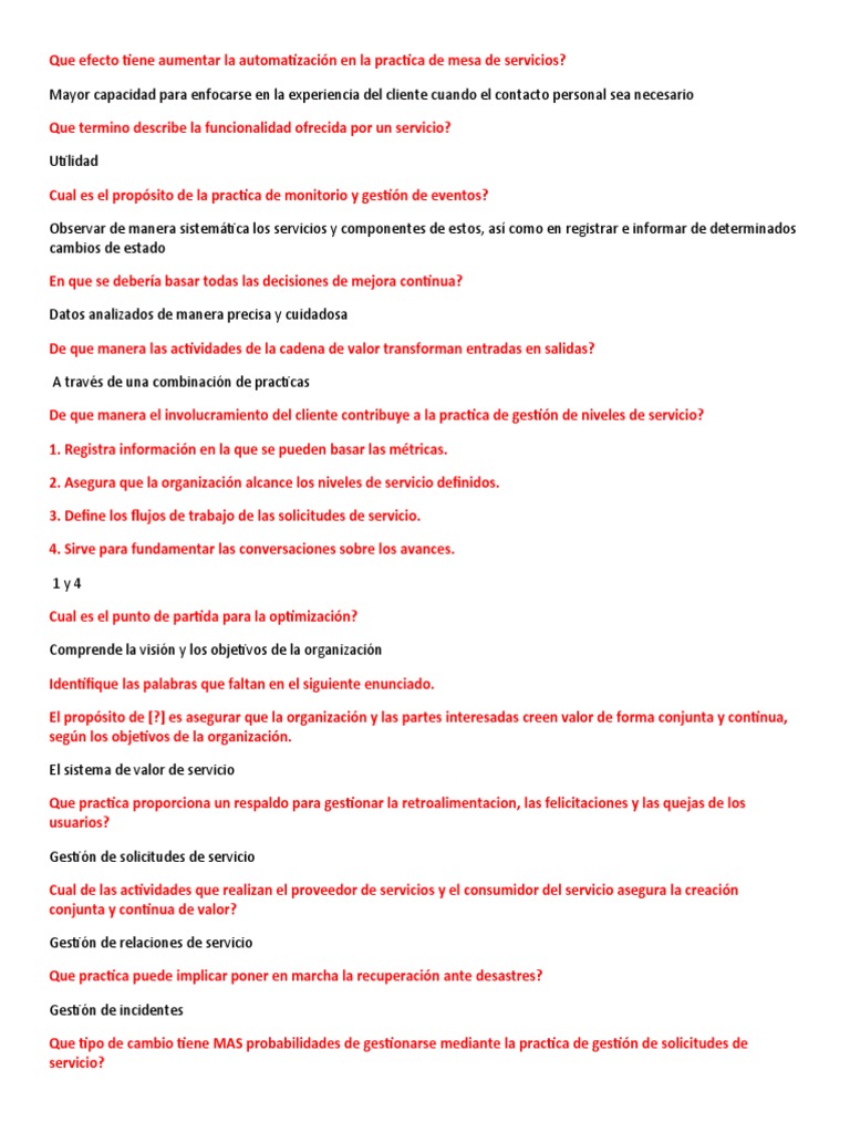 Preguntas y Respuesta | PDF | Itil | Calidad (comercial)