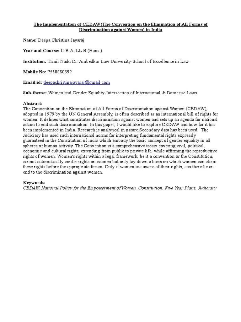 CEDAW, National Policy For The Empowerment of Women, Constitution, Five ...