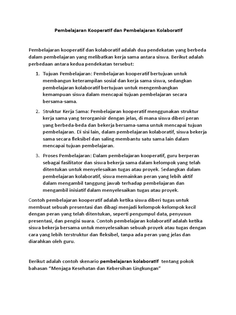 Contoh Skenario Pembelajaran Kolaboratif | PDF