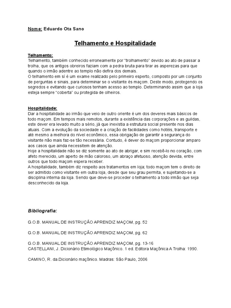 4 - Telhamento e Hospitalidade | PDF