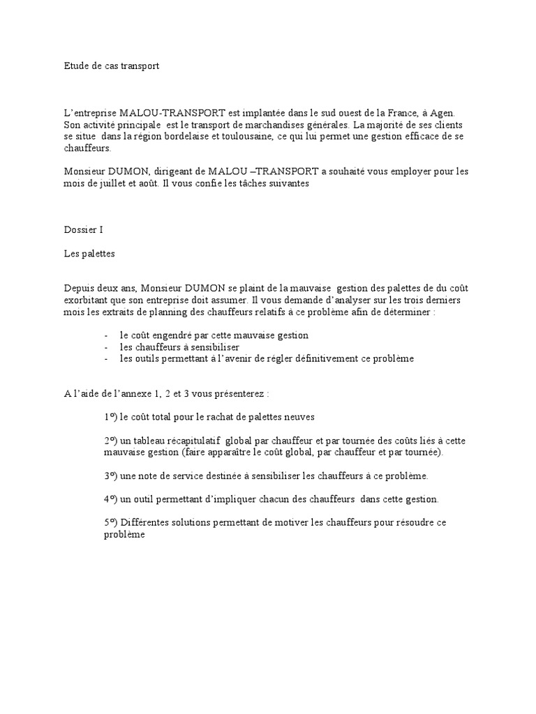 Etude de Cas Transport 2010exam | PDF | Affaires