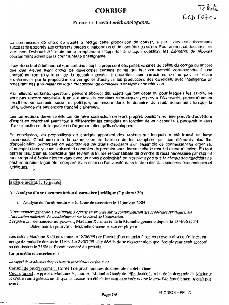 Corrigé Bts Éco Droit 2007 Polynésie | PDF