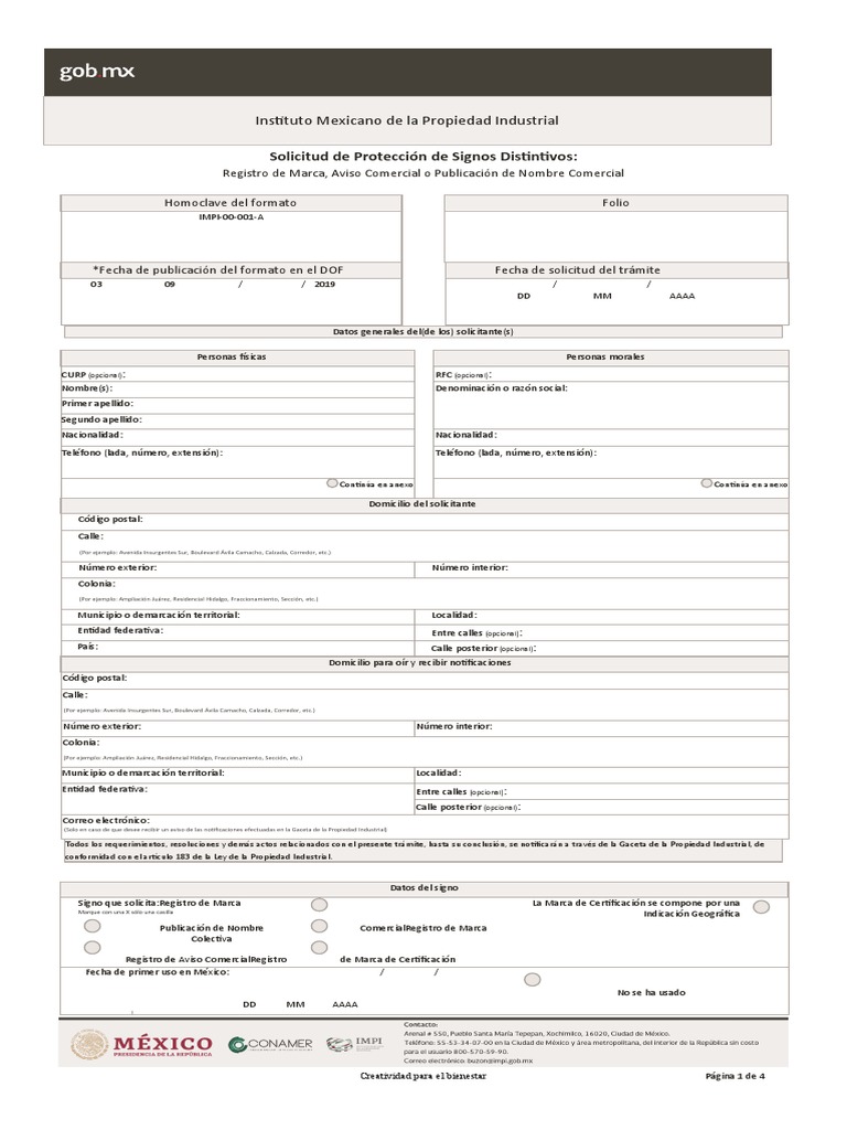 Formato de Inscripción IMPI | PDF | Marca comercial | Derecho Civil (Common Law)