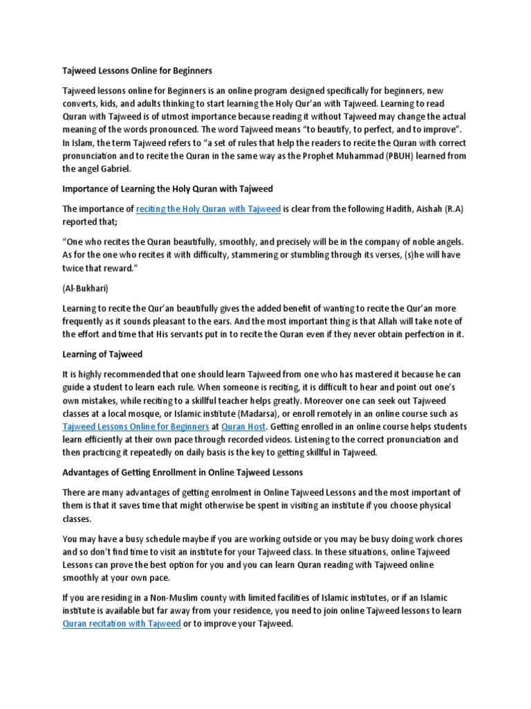 Tajweed Lessons Online For Beginners | PDF | Quran | Islam