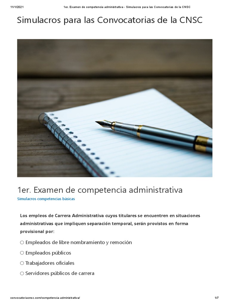 1er. Examen de Competencia Administrativa - Simulacros para Las Convocatorias de La CNSC | PDF ...