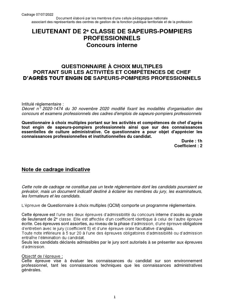 Cadrage Epreuve QCM | PDF | Choix multiple | Lutte contre l'incendie