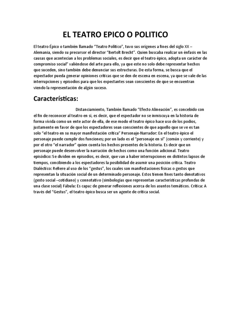 El Teatro Epico O Politico: Características | PDF