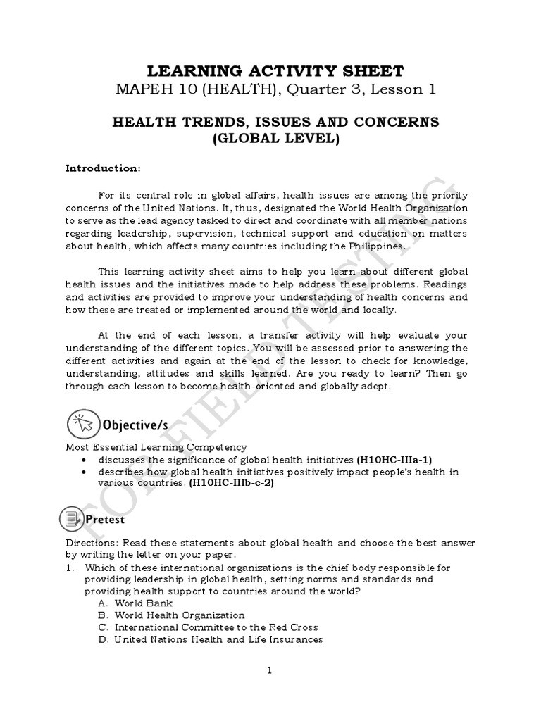 Learning Activity Sheet: MAPEH 10 (HEALTH), Quarter 3, Lesson 1 | PDF ...