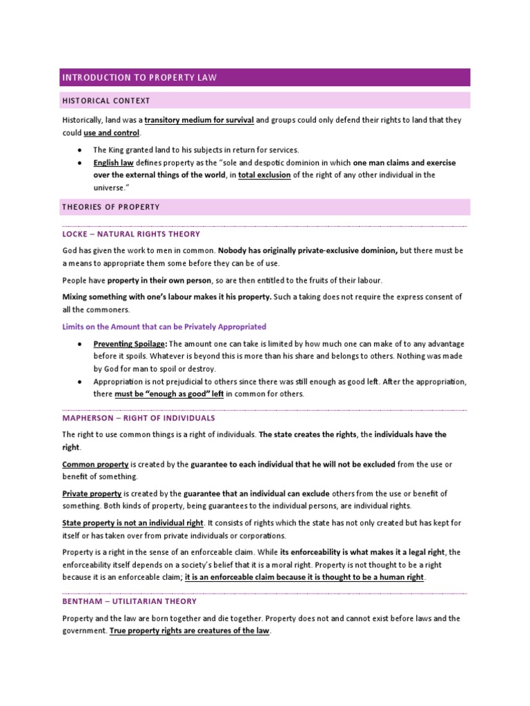 Introduction To Property Law: Locke - Natural Rights Theory | PDF | Fee ...