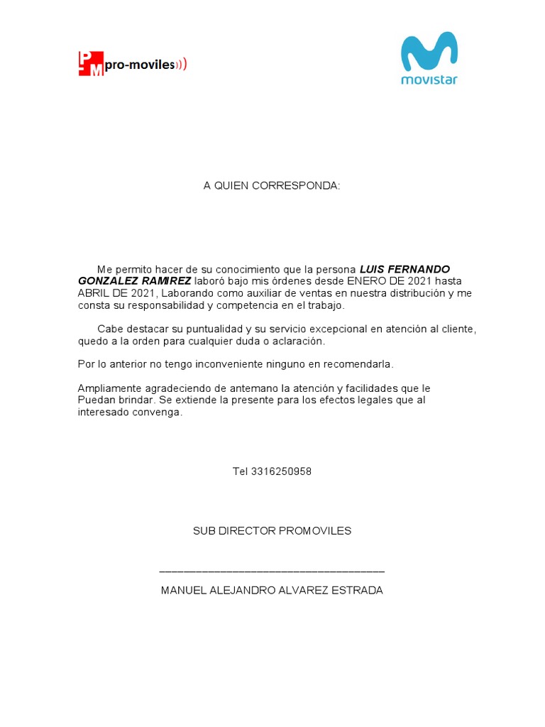 Carta De Recomendacion Pdf
