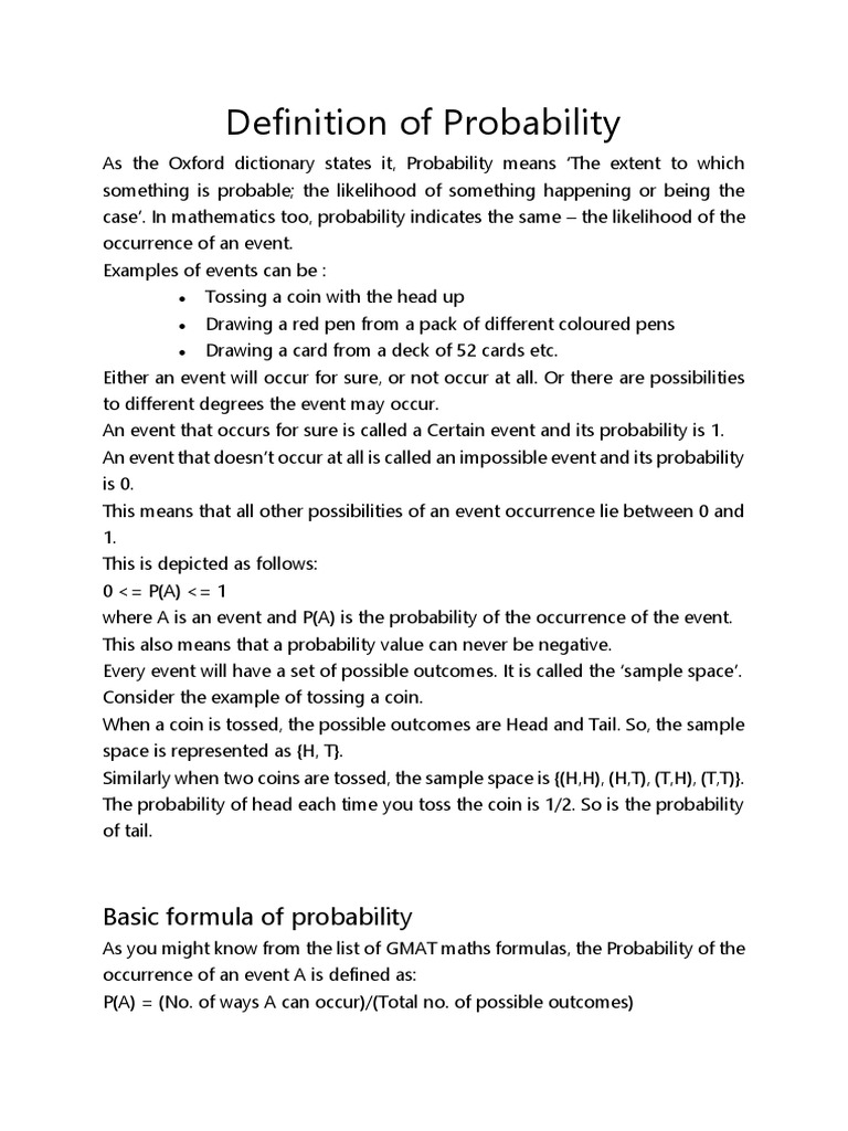 Definition of Probability | PDF | Probability | Odds