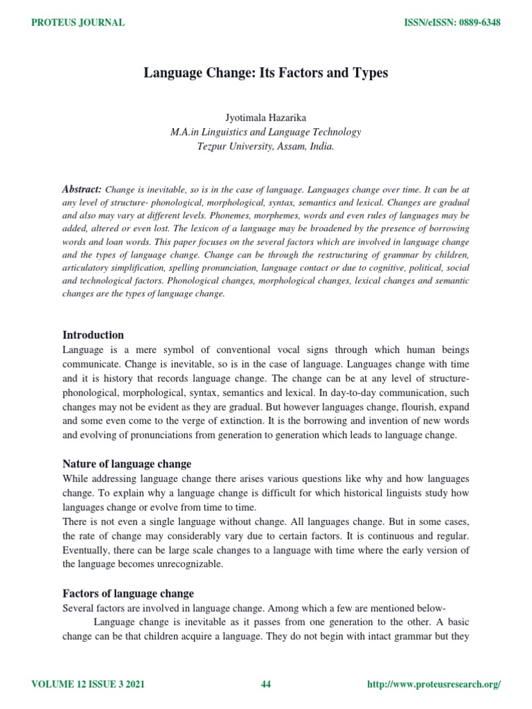 Language Change | PDF | Grammatical Gender | Morphology (Linguistics)