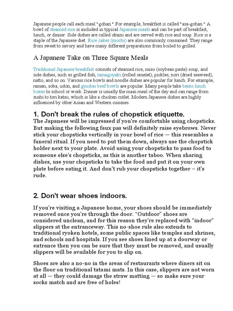 A Japanese Take On Three Square Meals: 1. Don't Break The Rules of Chopstick Etiquette | PDF ...