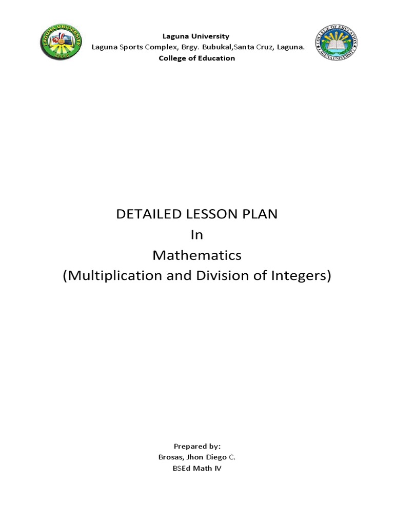 Detailed Lesson Plan in Mathematics (Multiplication and Division of ...