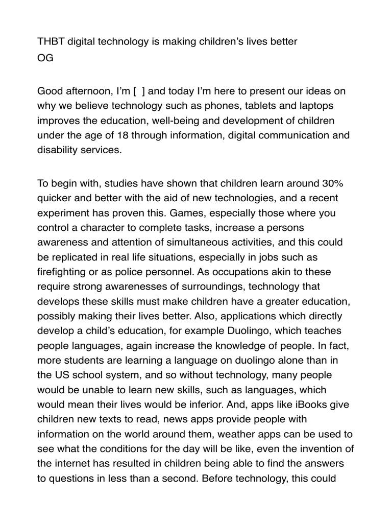 Debate On Technology's Affect On Children's Well-Being | PDF | Mobile ...