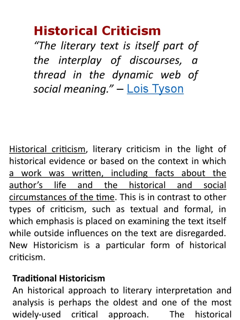 Historical Criticism in Literary Analysis | PDF