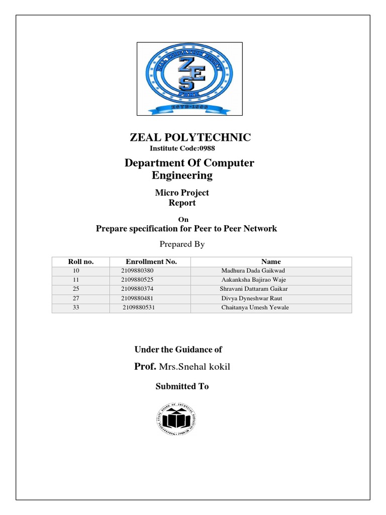 Zeal Polytechnic Department of Computer Engineering: Micro Project | PDF | Peer To Peer ...