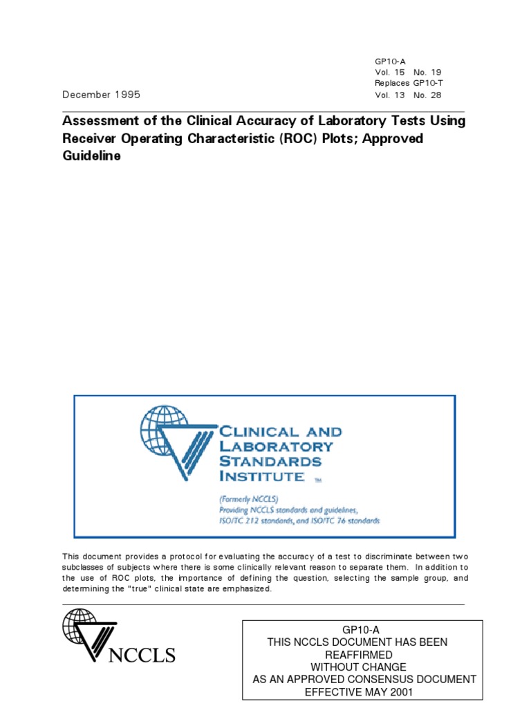 Clsi GP10 A | PDF | Sensitivity And Specificity | Receiver Operating Characteristic