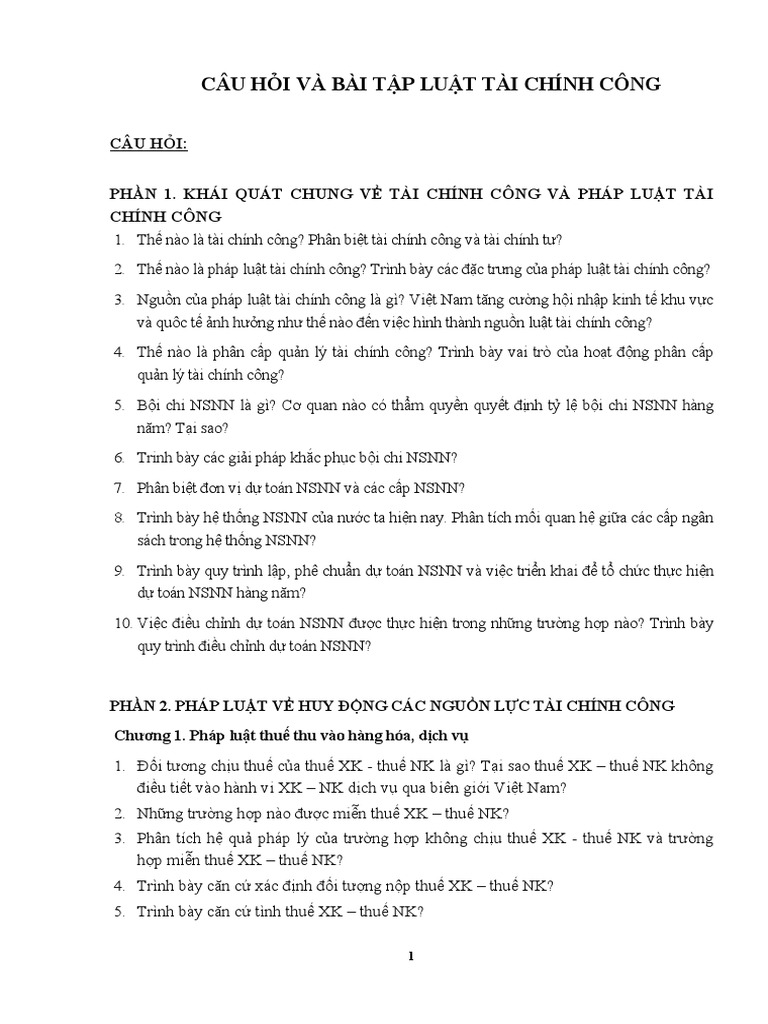 Cau Hoi Bai Tap Luat TCC | PDF