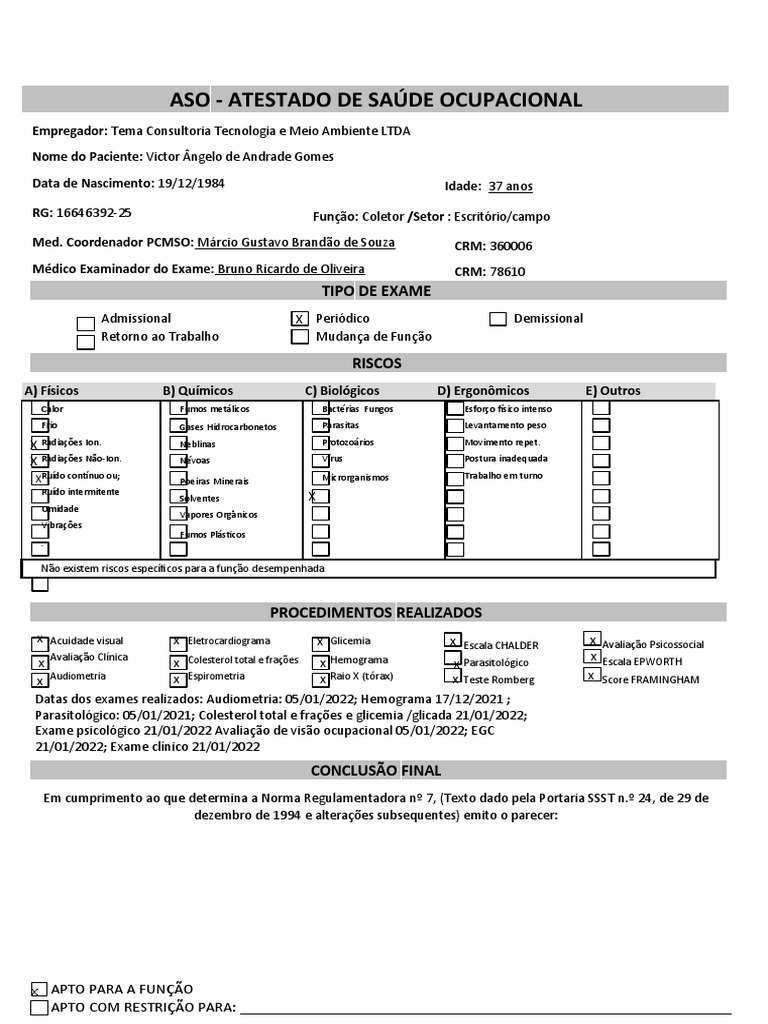 Aso - Atestado de Saúde Ocupacional | PDF