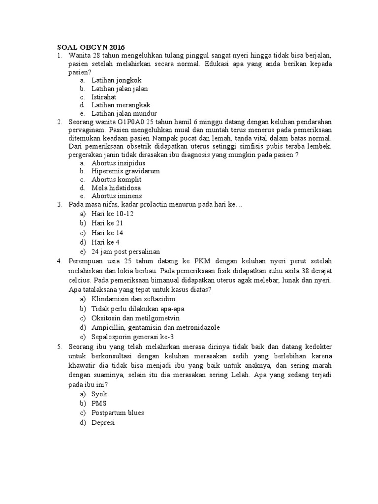 (OBGYN) Soal 2016 | PDF