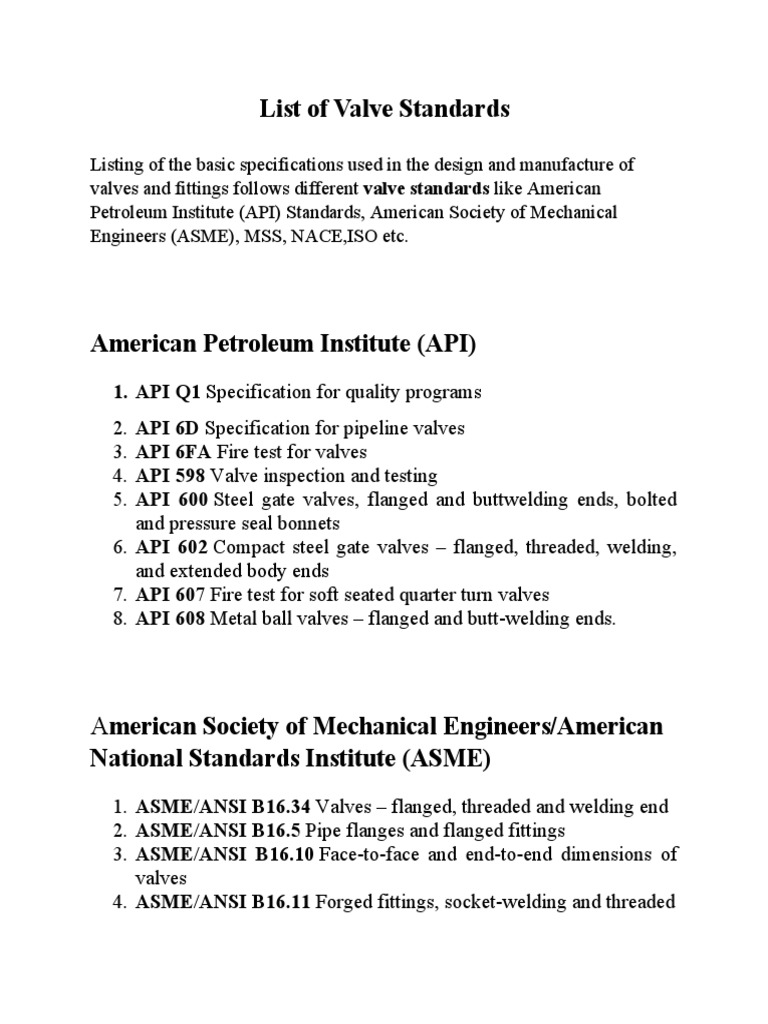 Valve & Standards | PDF | Valve | Pipe (Fluid Conveyance)