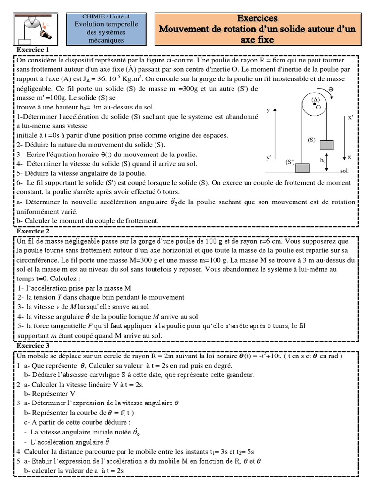 Mouvement de rotation : exercices corrigés | PDF | Accélération | Vitesse