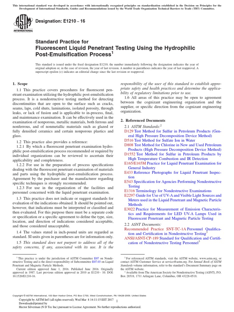 Fluorescent Liquid Penetrant Testing Using The Hydrophilic Post ...