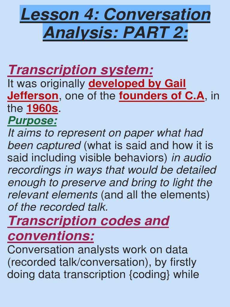 Lesson 4 Conversation Analysis PART 2 - 221124 - 005132 | PDF | Conversation | Cognition