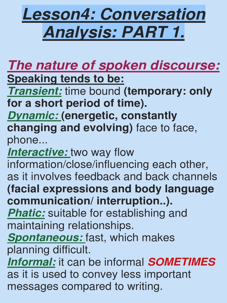 Lesson4 Conversation Analysis Part 1 - 221123 - 005217 | PDF | Stress (Linguistics) | Semiotics