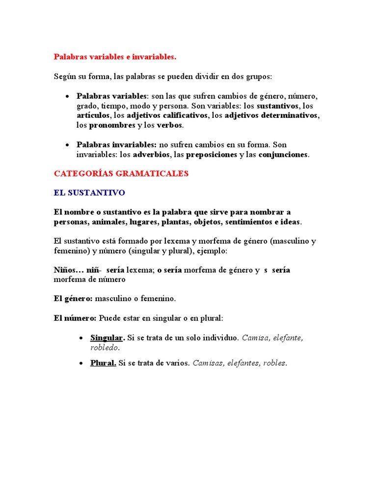 Categorias Gramaticales | PDF | Adjetivo | Numero Gramatical