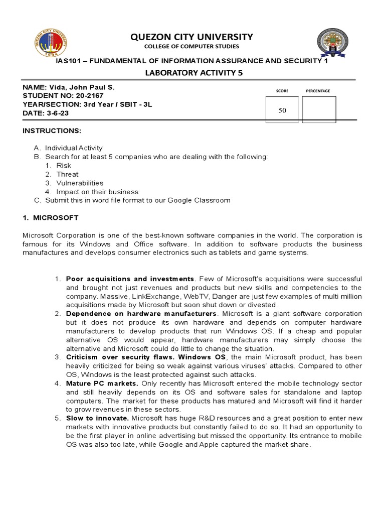 Ias101 - Midterm - Lab-Activity-5 - Week 8 - Vida, John Paul S. | PDF | Microsoft | Ibm