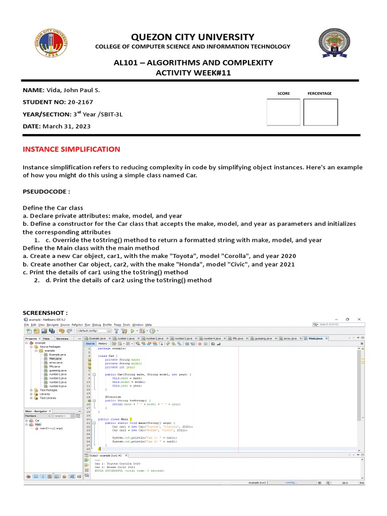 Vida, John Paul S. - Al101 - Activity - Week - 11 | PDF | Method (Computer Programming) | Class ...