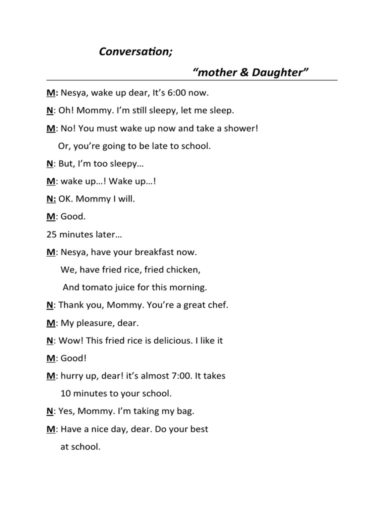 Mother Daughter Morning Routine Conversation | PDF