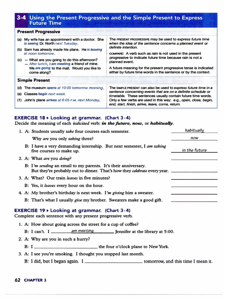 3-4 Using The Present Progressive and The Simple Present To Express ...
