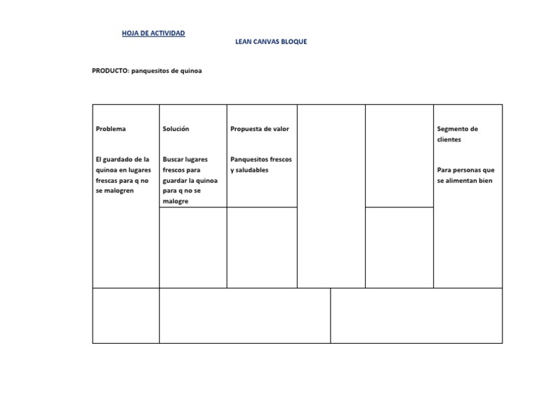 Hoja de Actividad Lean Canvas Bloque | PDF