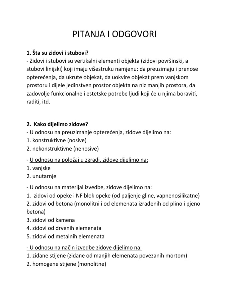 10 Pitanja o Zidovima I Stubovima | PDF