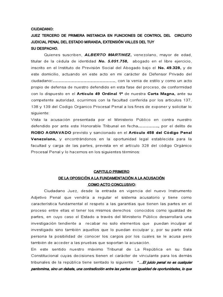 eSCRITO DE EXCEPCIONES DEL ART. 327 COPP | PDF | Debido al proceso ...