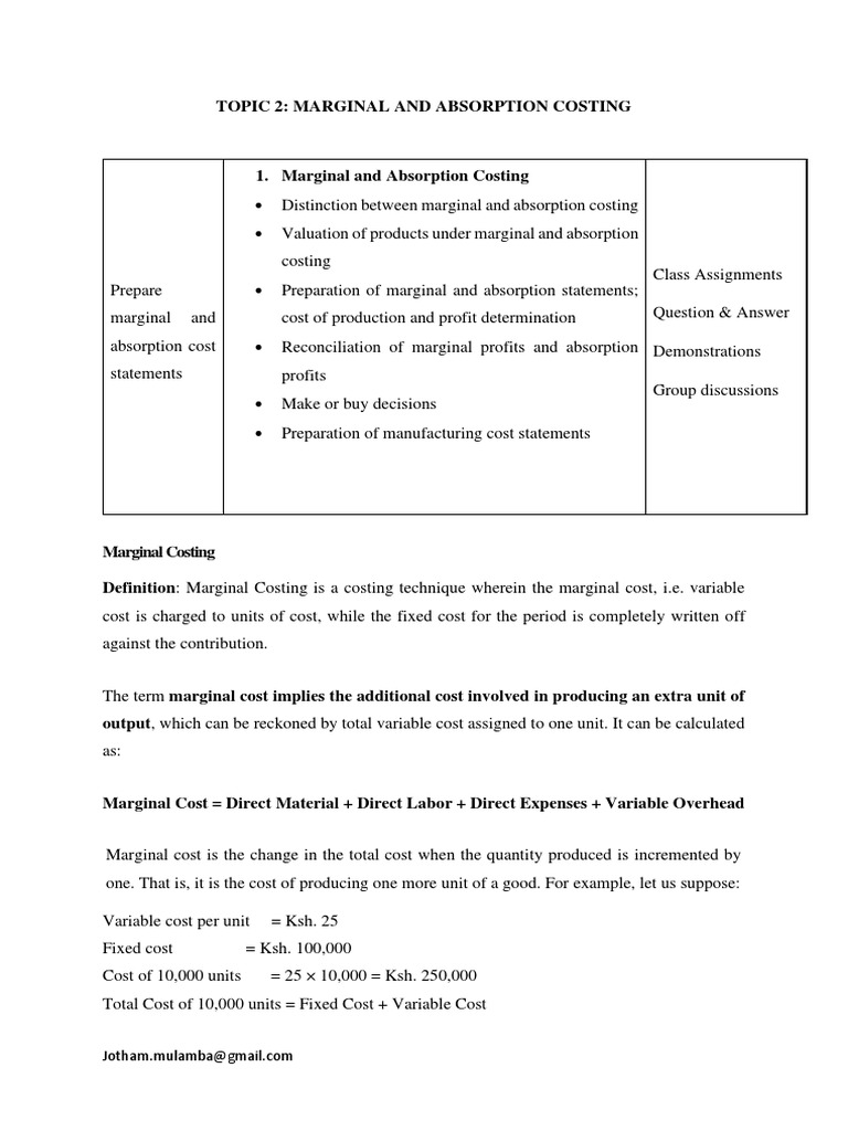 Marginal and Absorption Costing | PDF