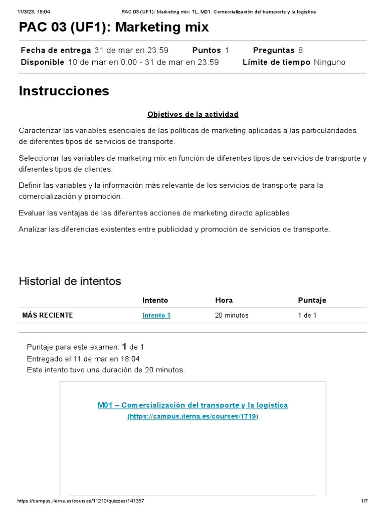 PAC 03 (UF1) - Marketing Mix - TL. M01. Comercialización Del Transporte y La Logística | PDF ...