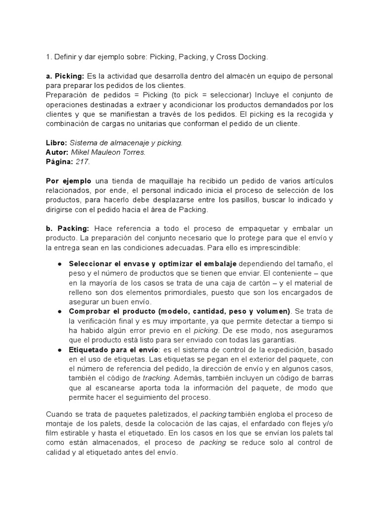 Picking, Packing, y Cross Docking. | PDF | Paleta