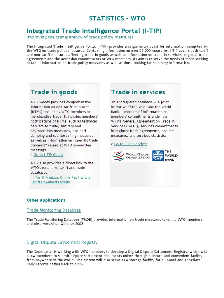 Statistics - Wto Integrated Trade Intelligence Portal (I-TIP) | PDF ...