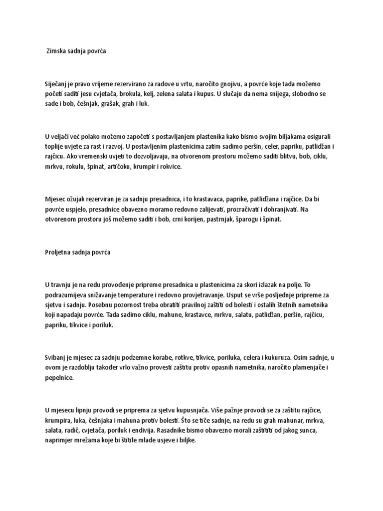 Sadnja Povrća Po Mjesecima | PDF