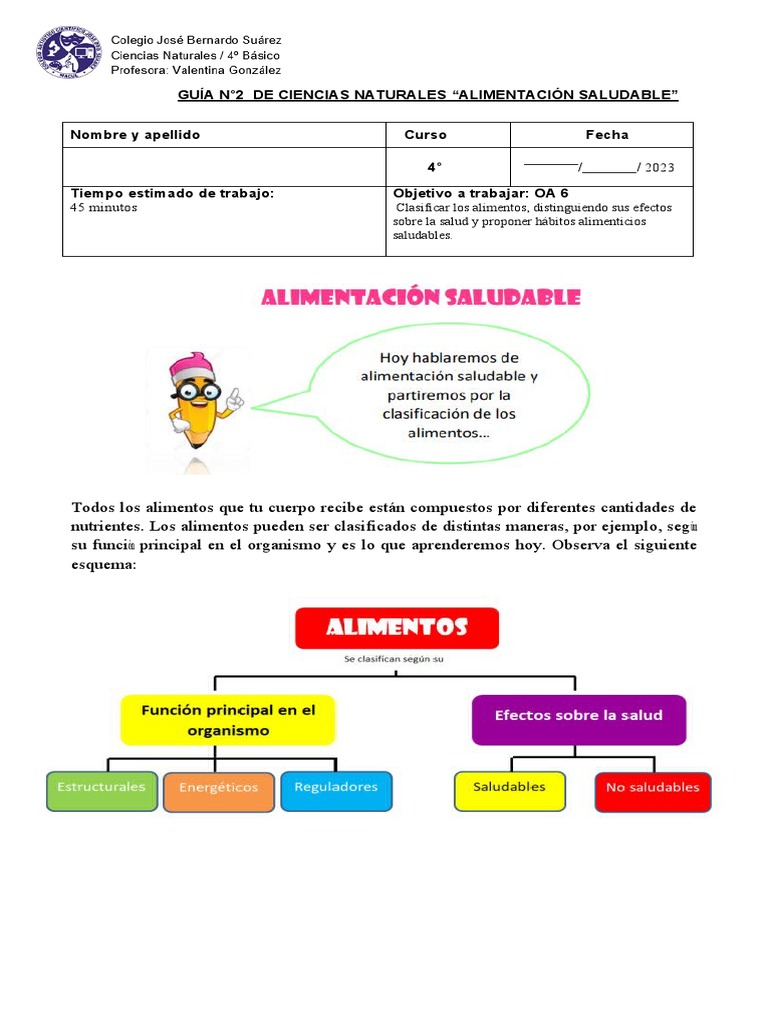 Guía de Actividades Alimentos | PDF | Alimentos | Nutrientes