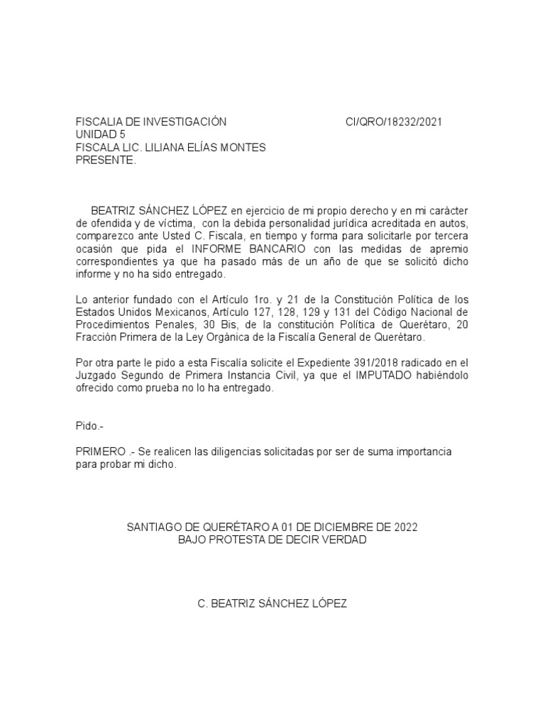 Promo 18232 Solicitud Informe Bancario y Expediente 391 | PDF