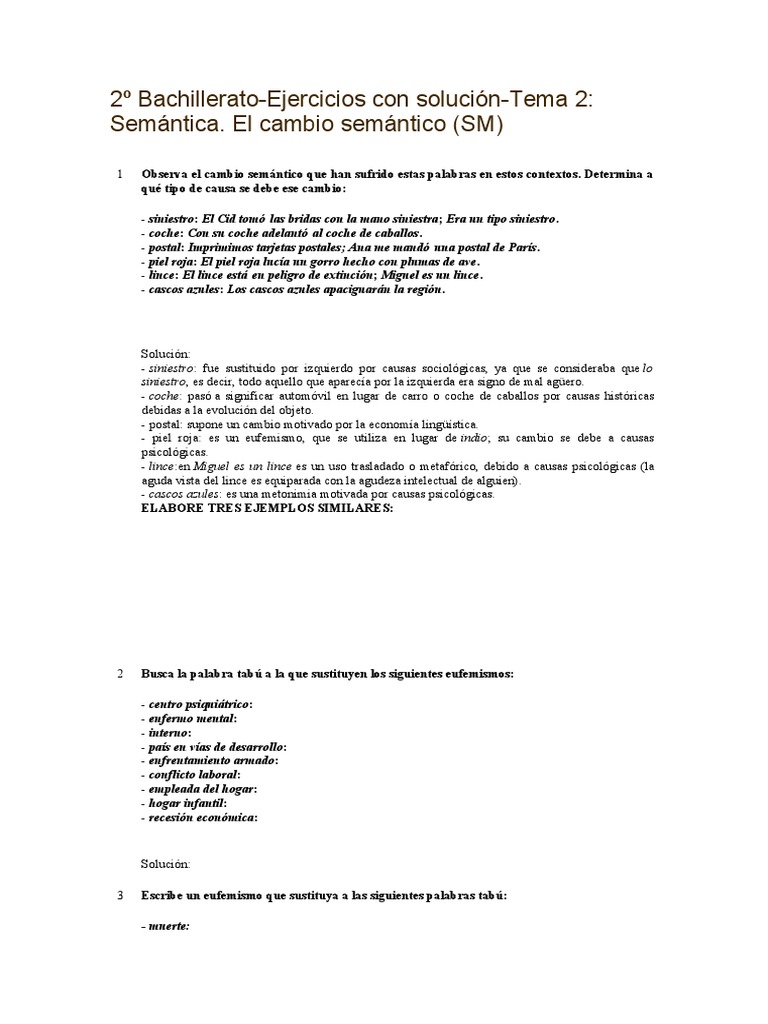 Ejerc 3 Cambios Semántica Sin Respuestas | PDF | Metáfora | Agricultura