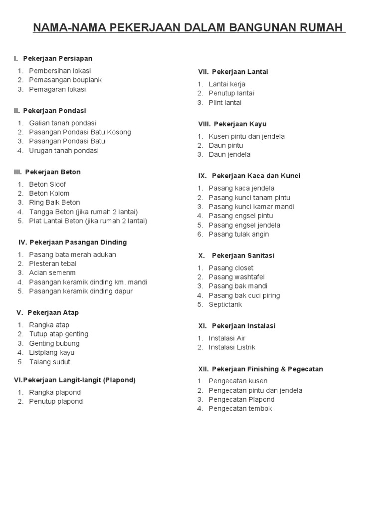Nama Pekerjaan dalam Konstruksi Rumah | PDF