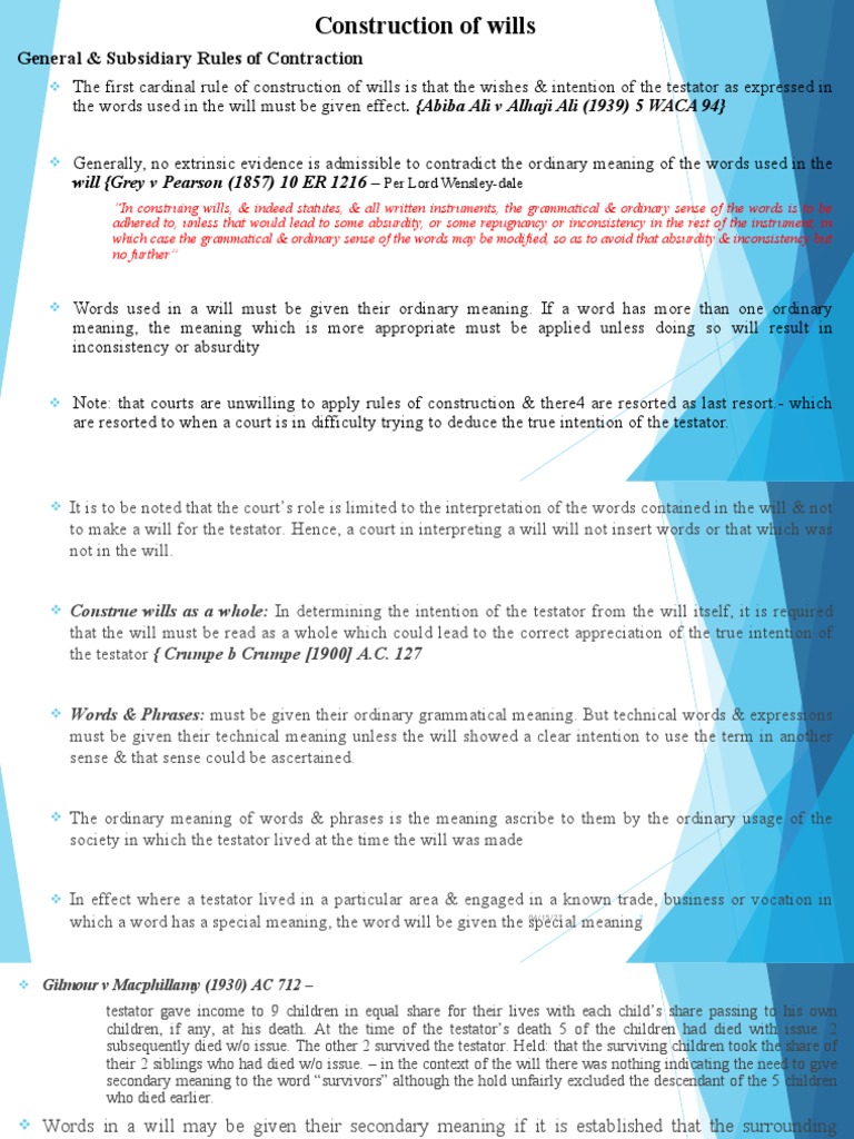 Construction of Wills | PDF | Will And Testament | Statutory Interpretation