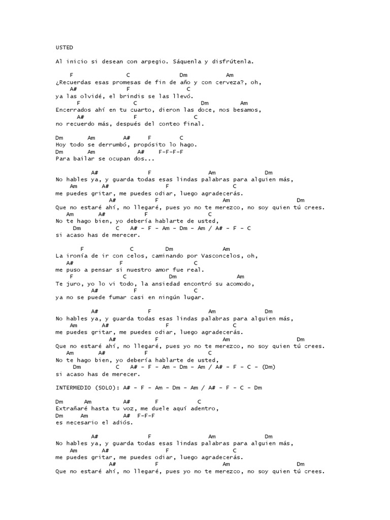 Usted - Acordes | PDF | Poesía
